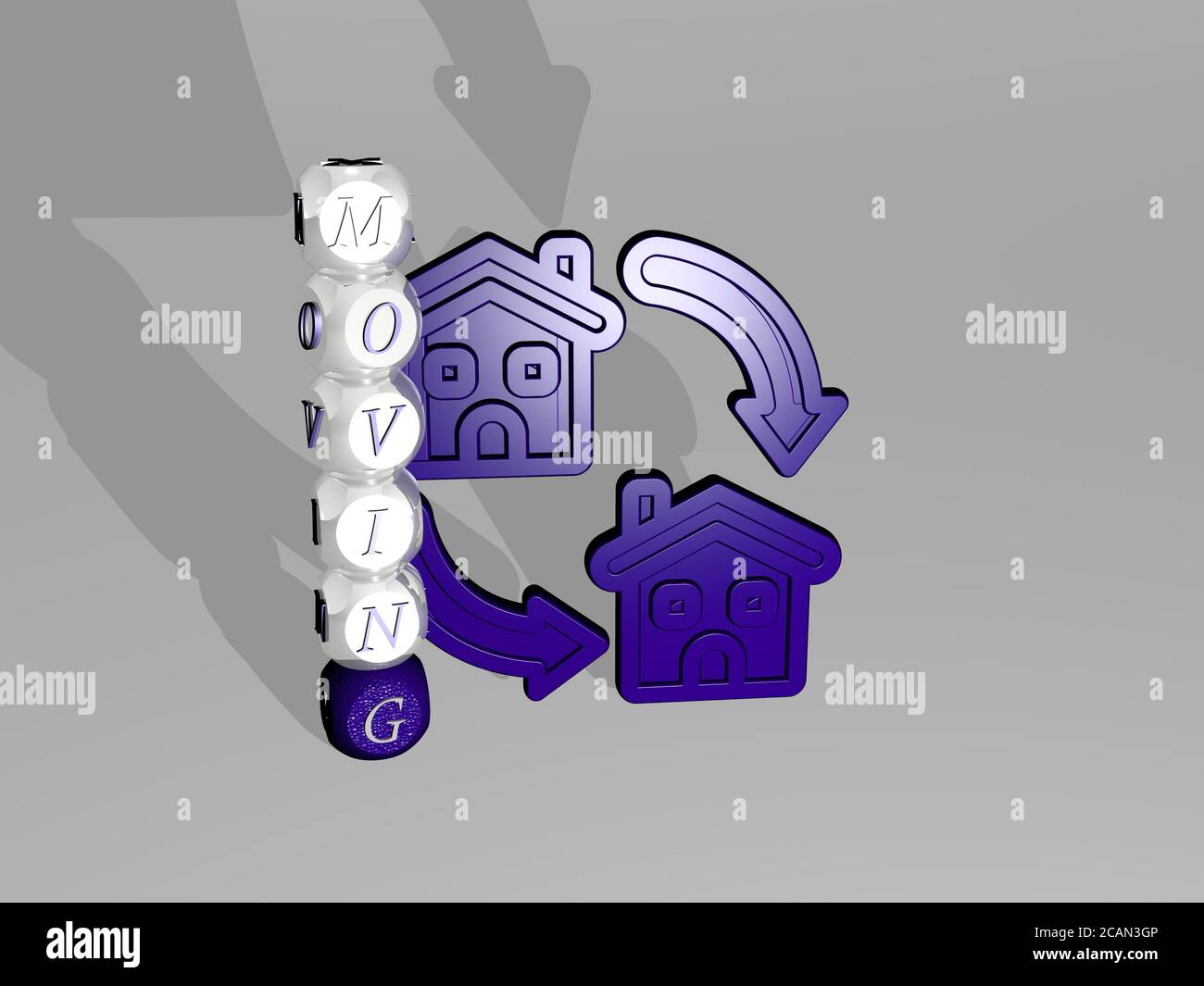 3D representation of moving with icon on the wall and text arranged by ...
