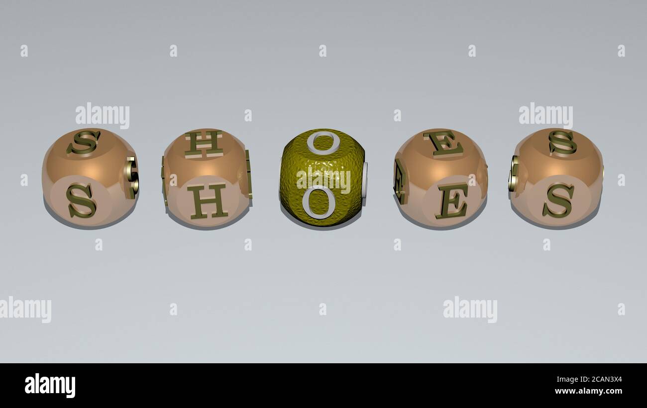 shoes text by cubic dice letters. 3D illustration. background and ...