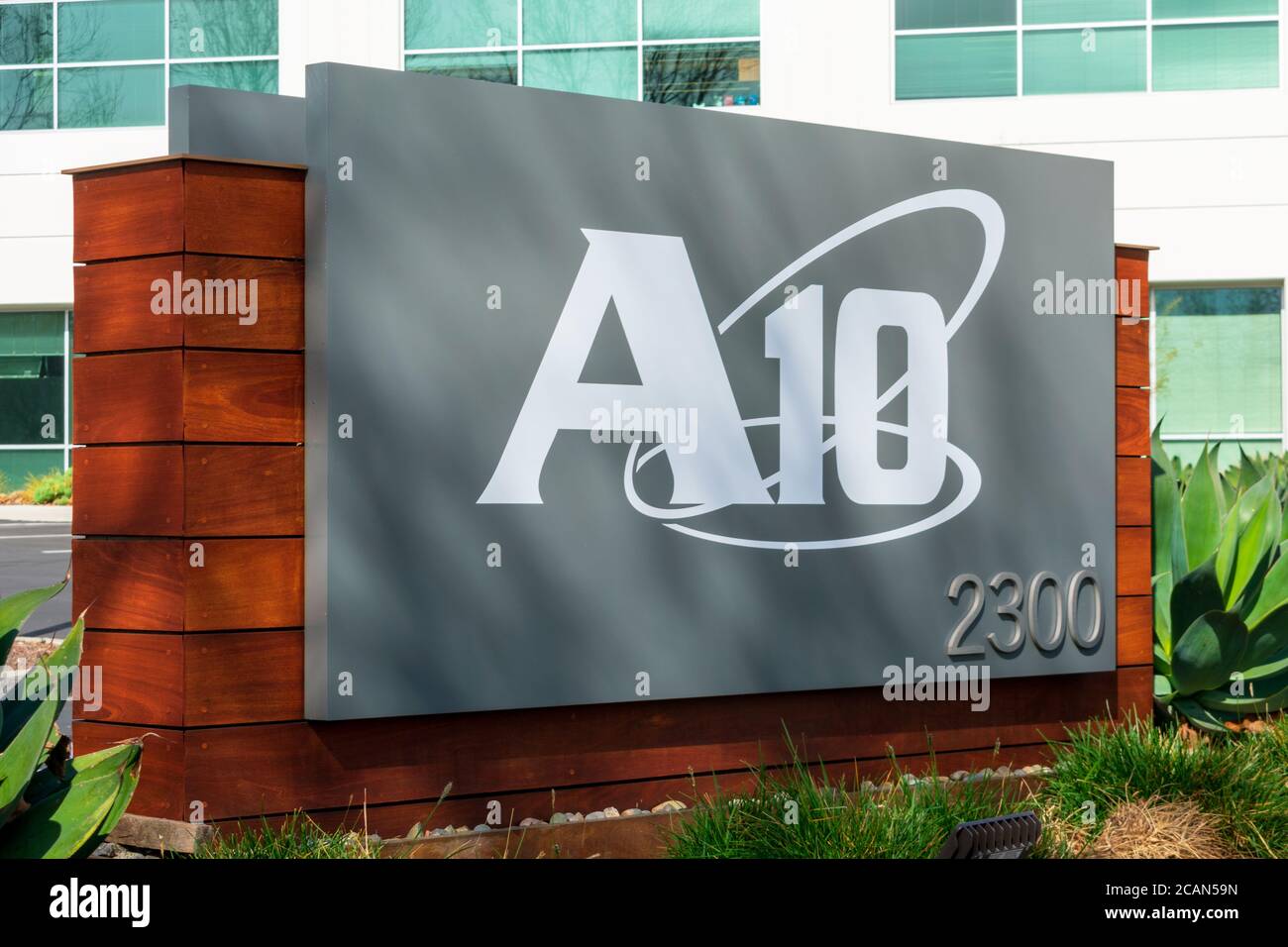 A10 Networks logo at company headquarters. A10 Networks is a US public ...