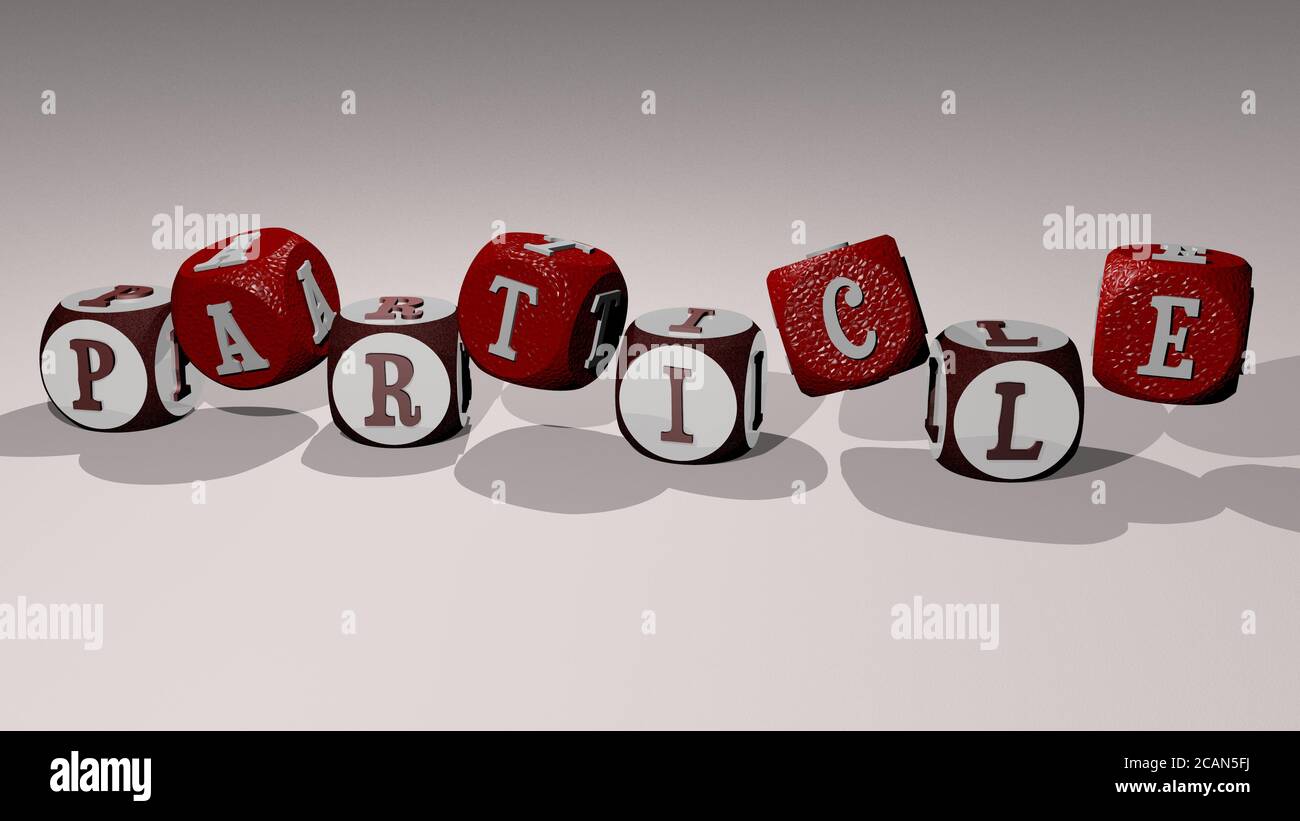 PARTICLE text by dancing dice letters. 3D illustration. background and ...