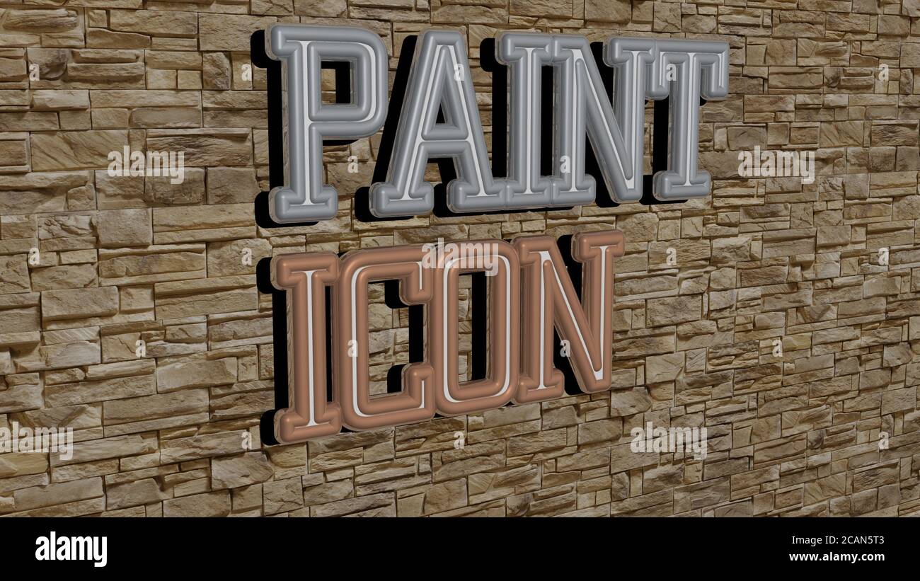 paint icon text on textured wall. 3D illustration. background and ...