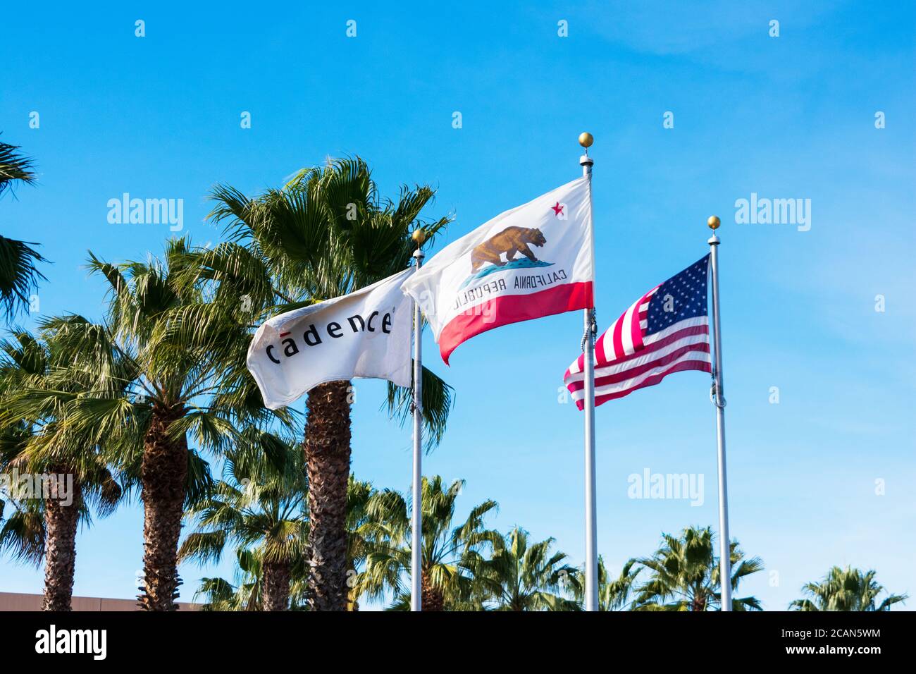 Flag of the United States, Flag of California and Cadence Flag flying ...