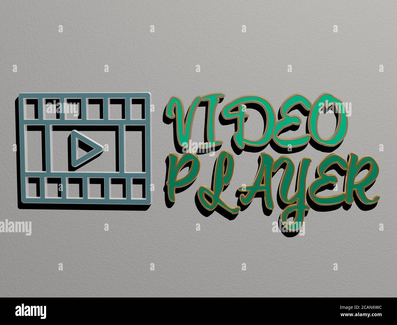 VIDEO PLAYER icon and text on the wall. 3D illustration. background and ...
