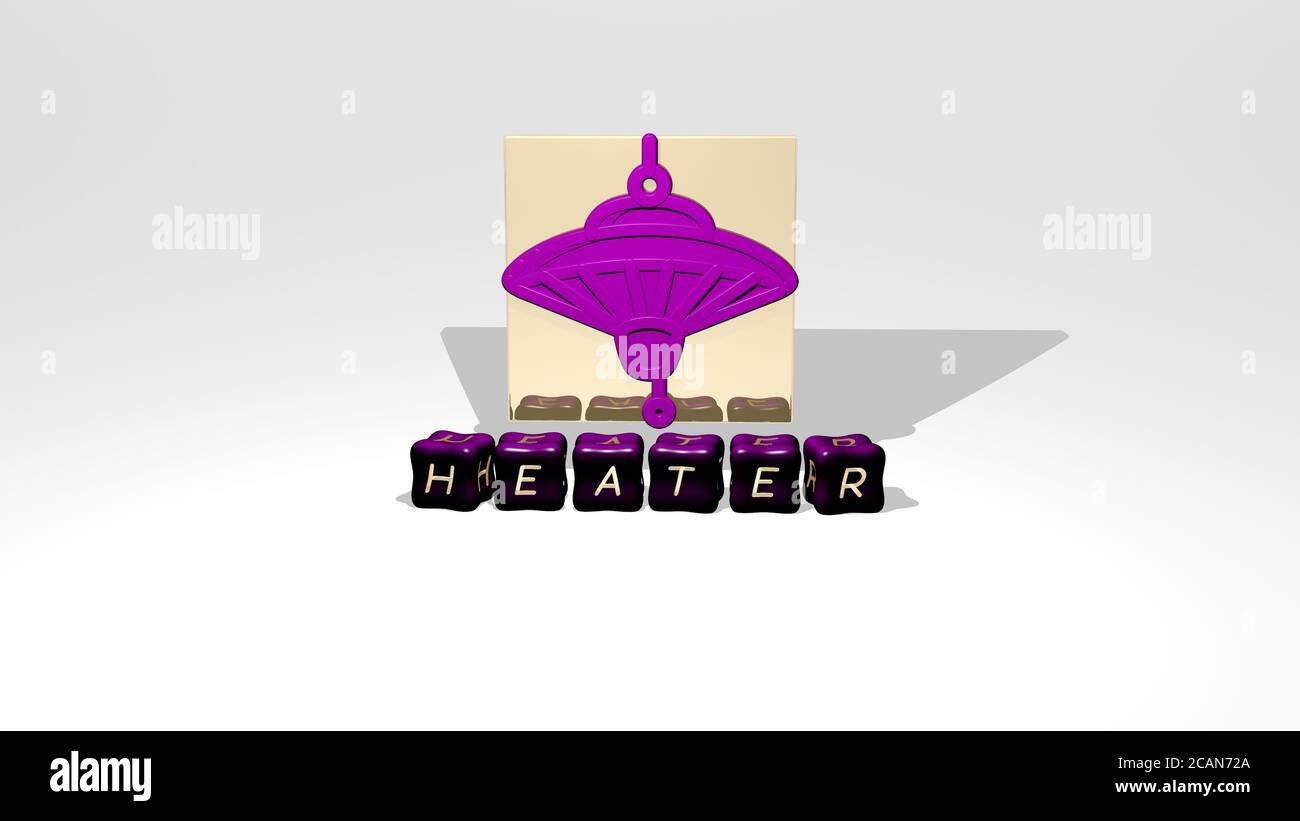 3D representation of HEATER with icon on the wall and text arranged by ...