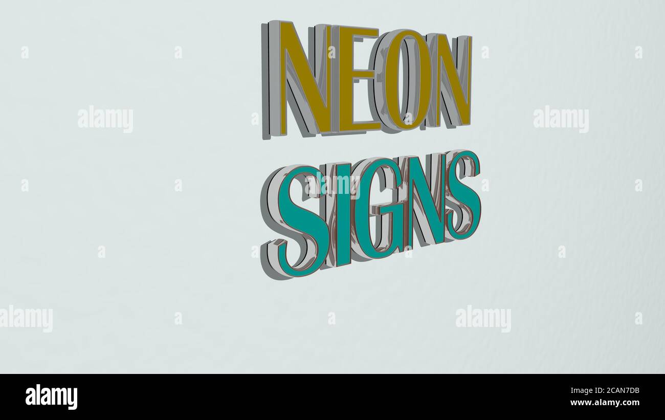 neon signs text on the wall. 3D illustration. background and abstract ...