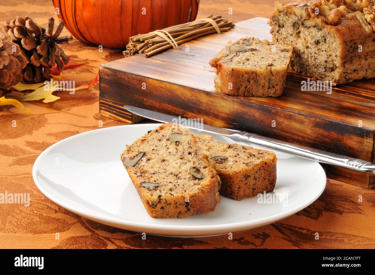 Banana nut bread on a holiday table Stock Photo - Alamy