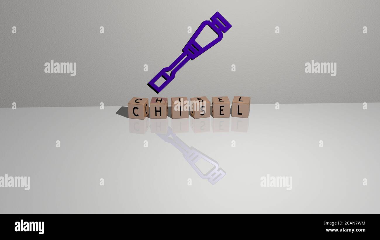 chisel text of cubic dice letters on the floor and 3D icon on the wall ...