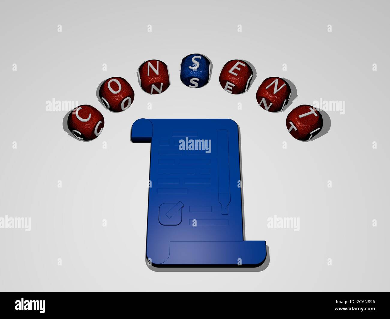 consent icon surrounded by the text of individual letters. 3D ...