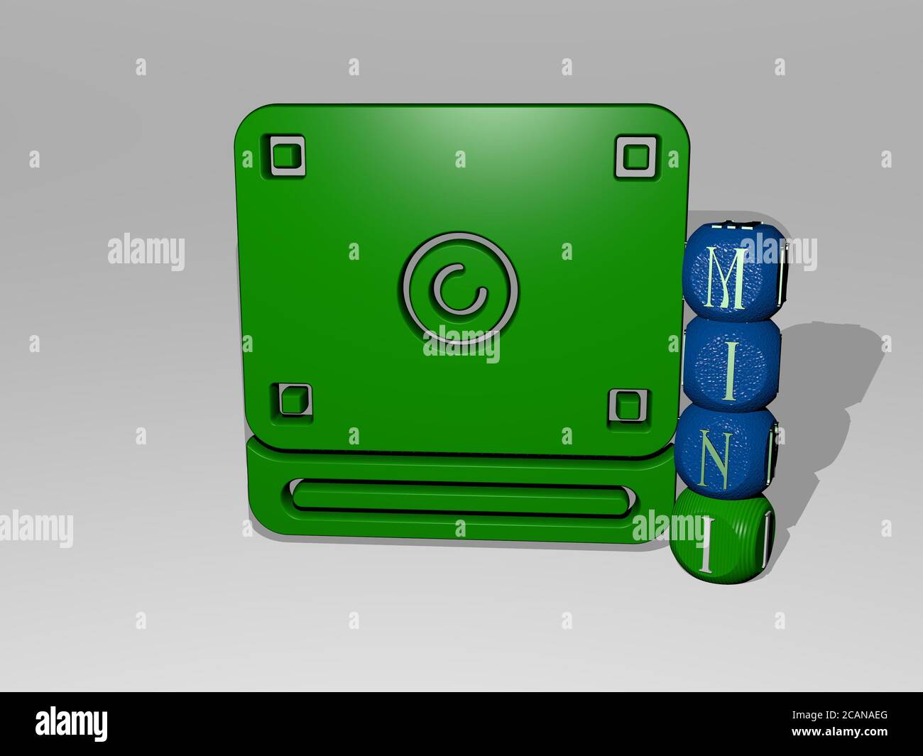 MINI text beside the 3D icon. 3D illustration. background and white ...