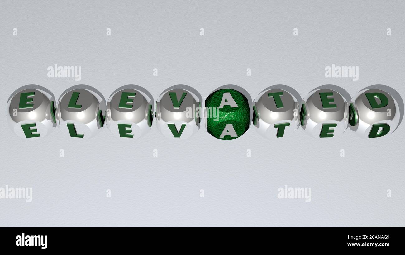 elevated text by cubic dice letters. 3D illustration. view and city ...