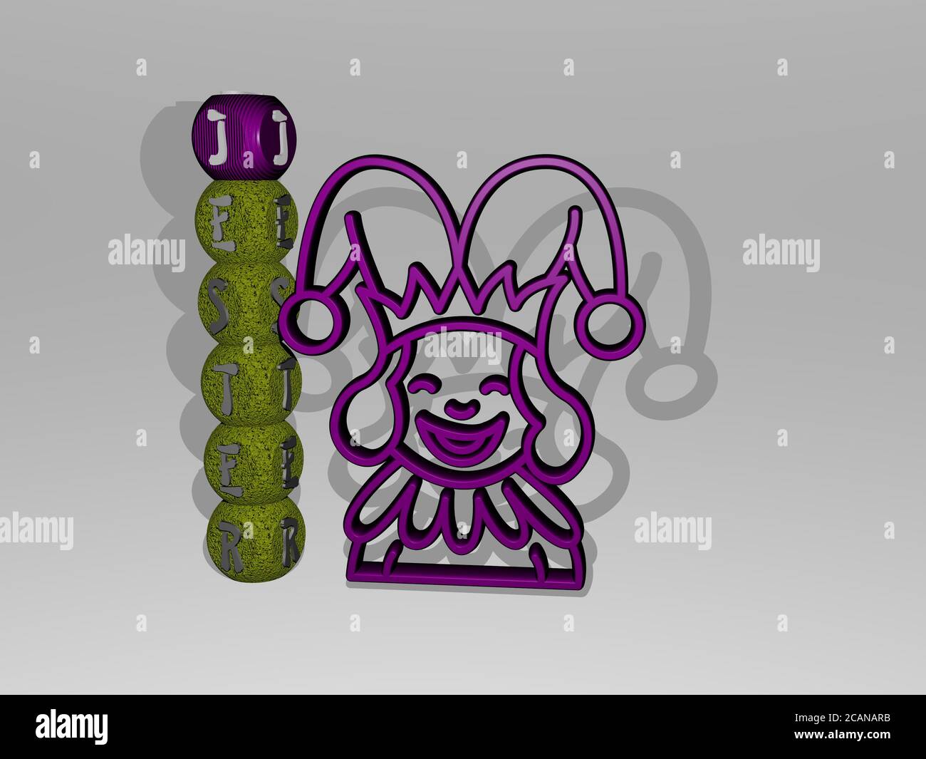 jester 3D icon and dice letter text. 3D illustration. clown and ...