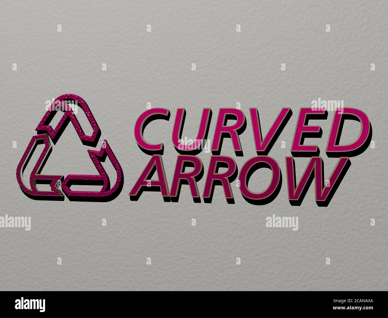 CURVED ARROW icon and text on the wall. 3D illustration. background and ...