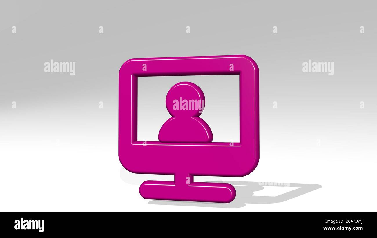 monitor user 3D icon casting shadow. 3D illustration. computer and ...