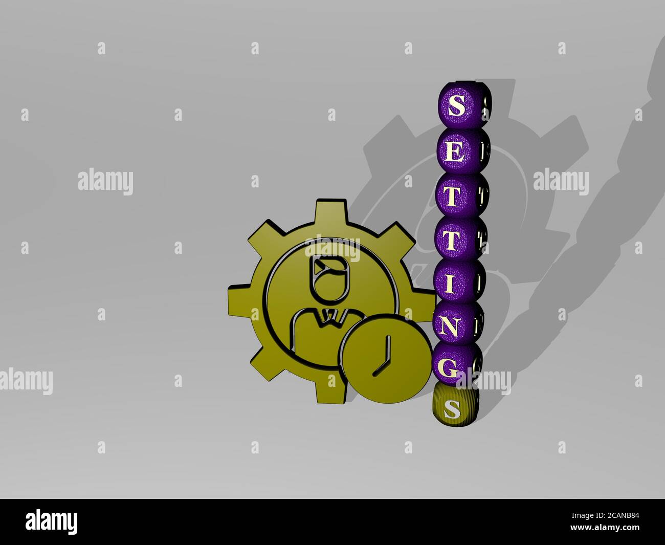 settings text beside the 3D icon. 3D illustration. background and gear ...