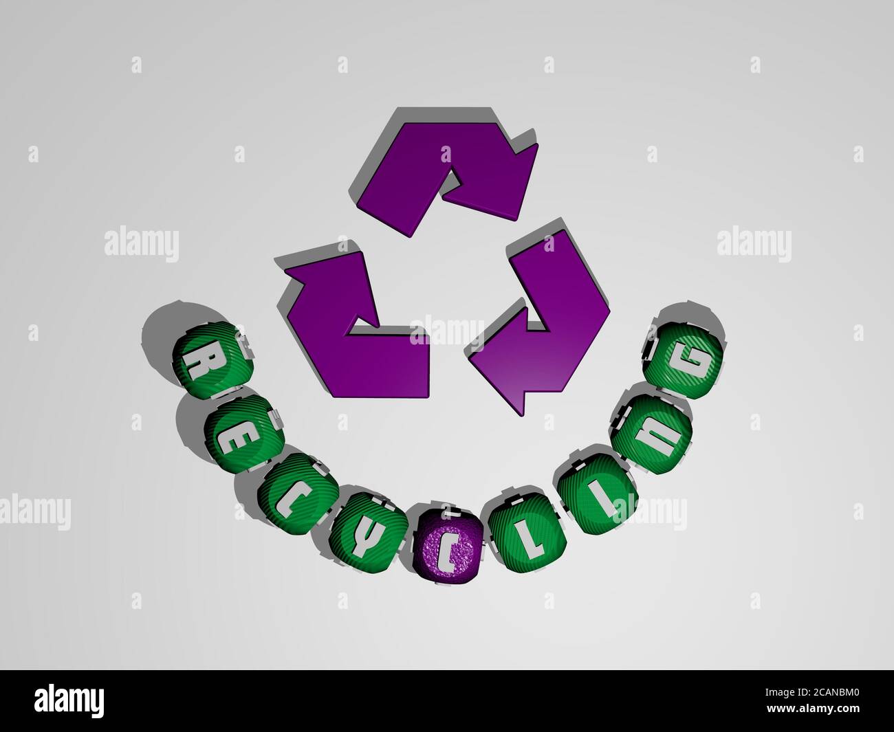RECYCLING text around the 3D icon. 3D illustration. background and ...