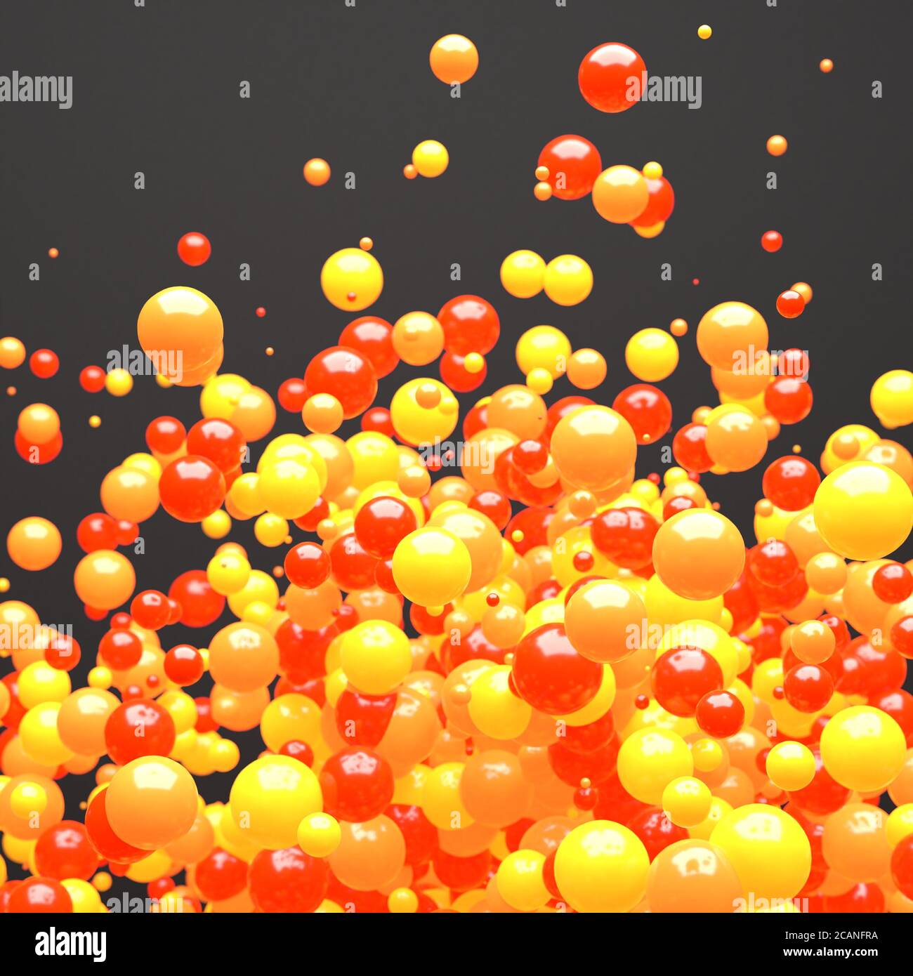 3d red orange and yellow cloud of random size spheres, 3d illustration ...