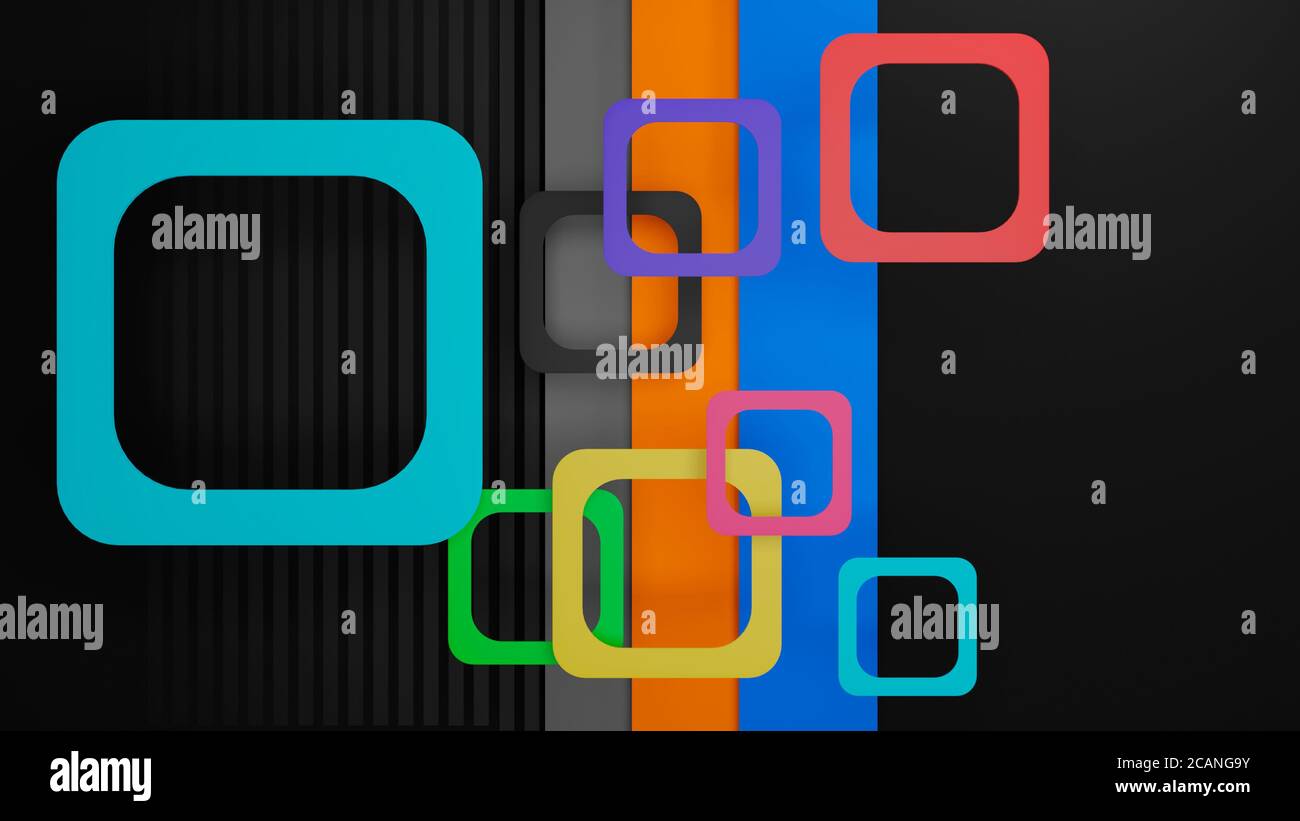 Colorful round corner square on a black strip and flat black background ...