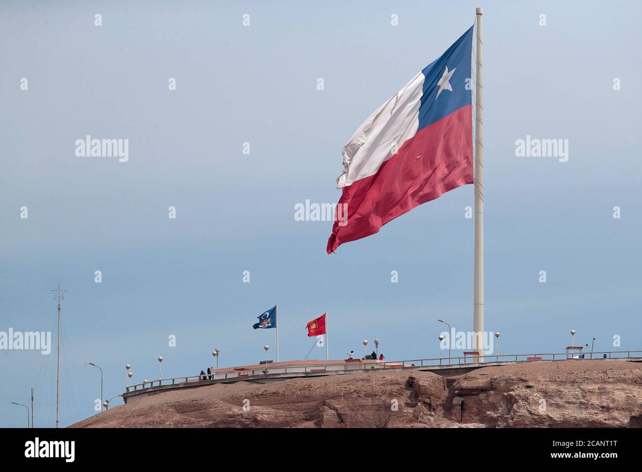 Chilean National Flag, tourist lookout of El Morro, Arica, north Chile ...