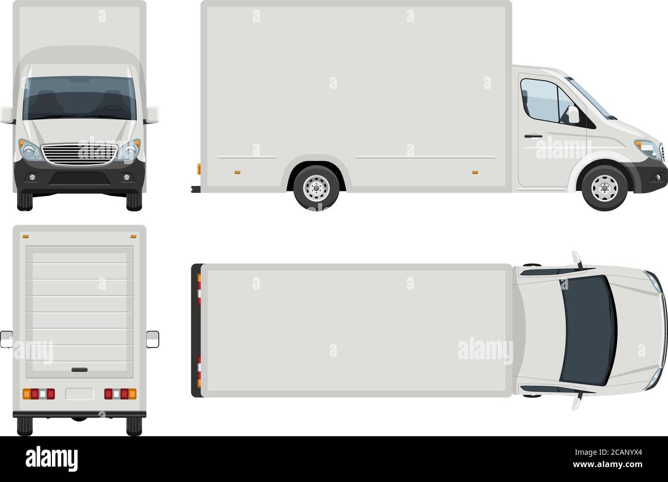 Van vector template with simple colors without gradients and effects. View from side, front ...