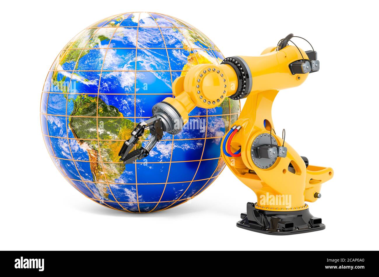 Robotic arm with Earth Globe. Global Automation Technologies concept ...