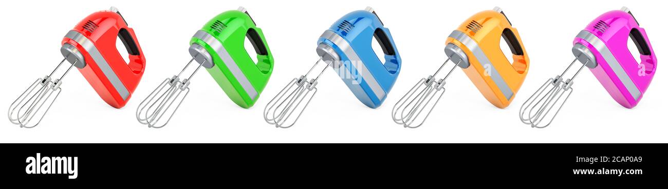 Colored Hand Kitchen Mixers, 3D rendering isolated on white background ...