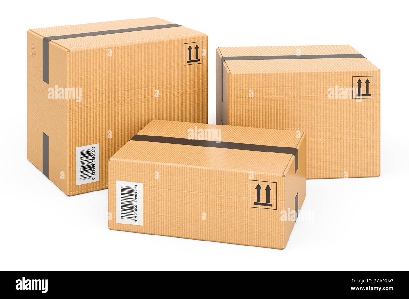 Three parcels. Shipping and logistics concept, 3D rendering isolated on ...