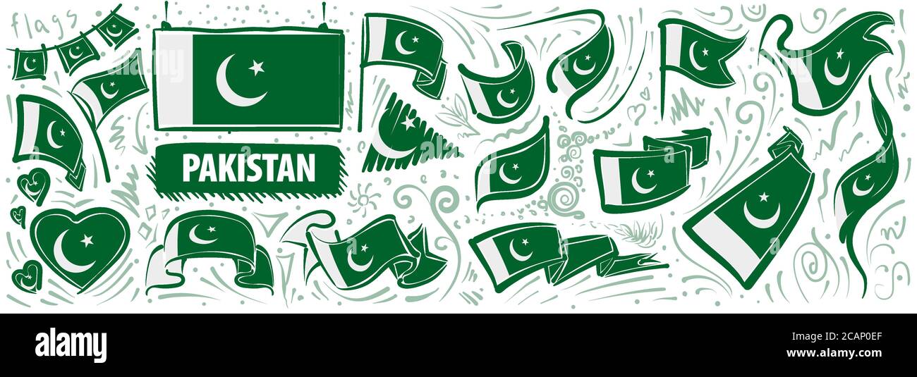 Vector set of the national flag of Pakistan in various creative designs ...