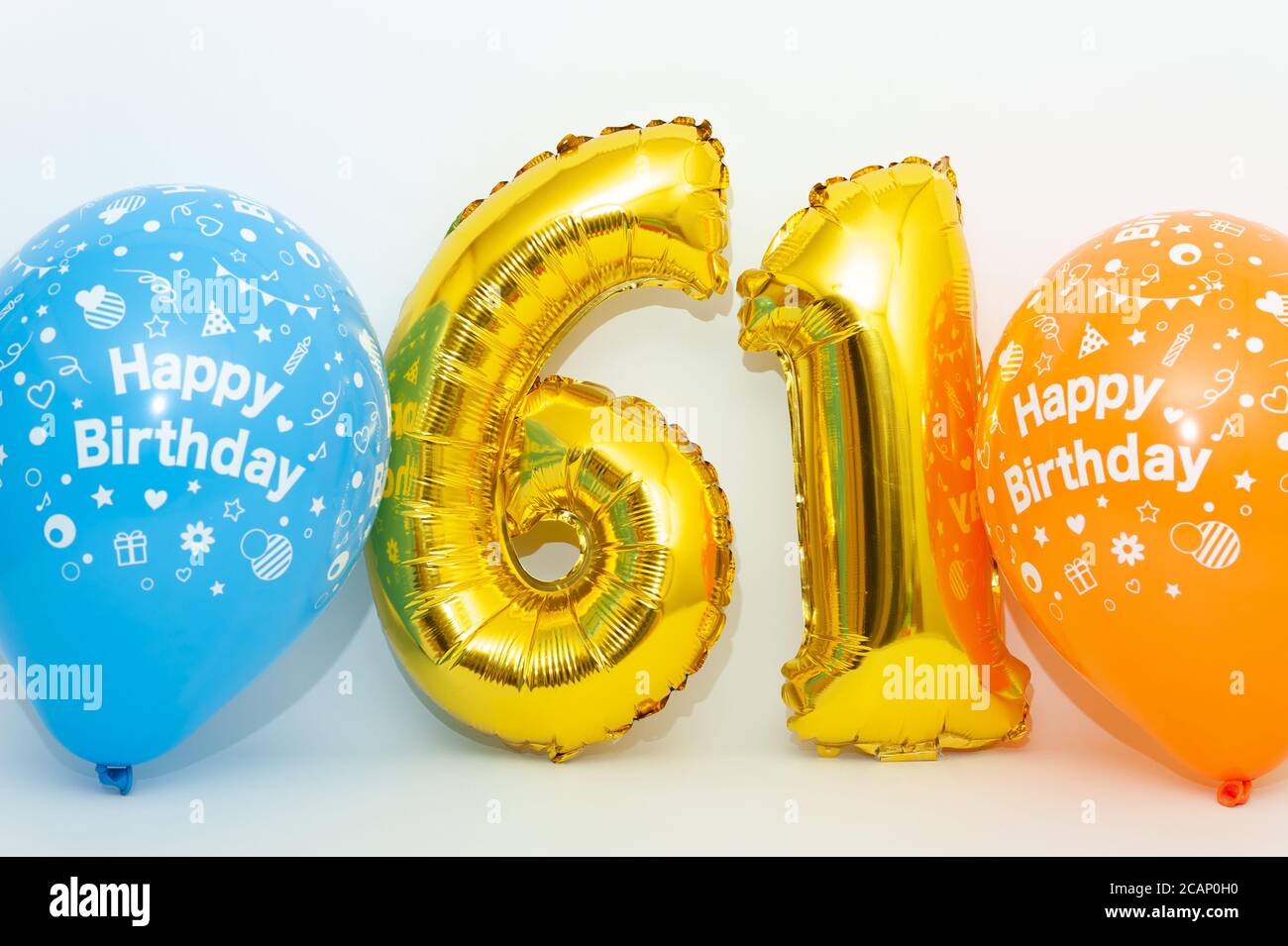 Inflatable numeral 61 sparkling metallic golden color with blue and ...