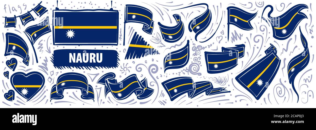 Vector set of the national flag of Nauru in various creative designs ...
