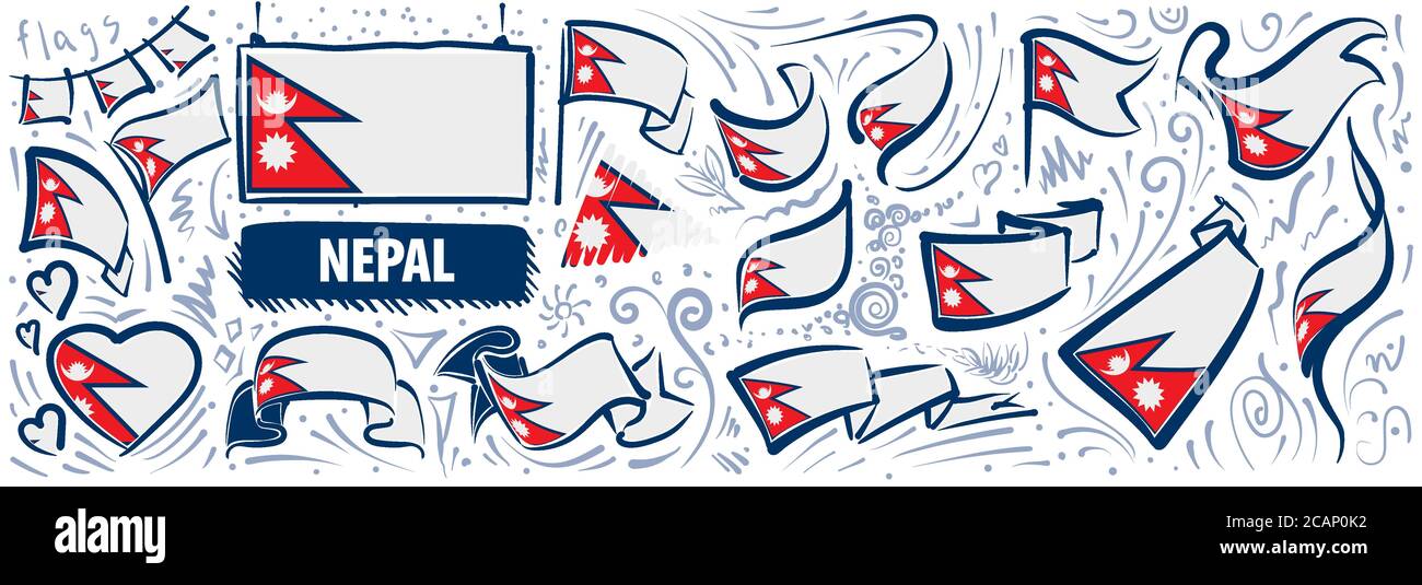 Vector set of the national flag of Nepal in various creative designs ...