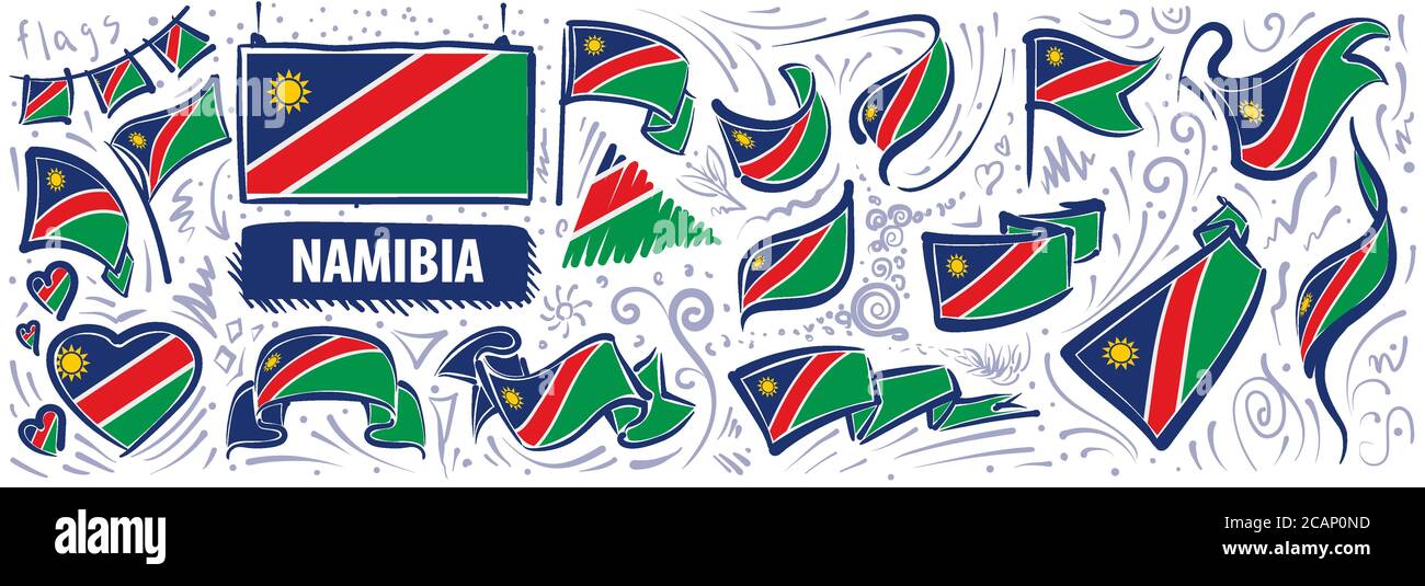 Vector set of the national flag of Namibia in various creative designs ...