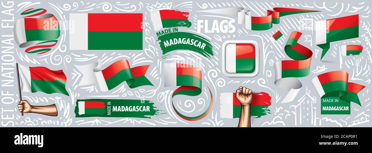 Vector set of the national flag of Madagascar in various creative ...