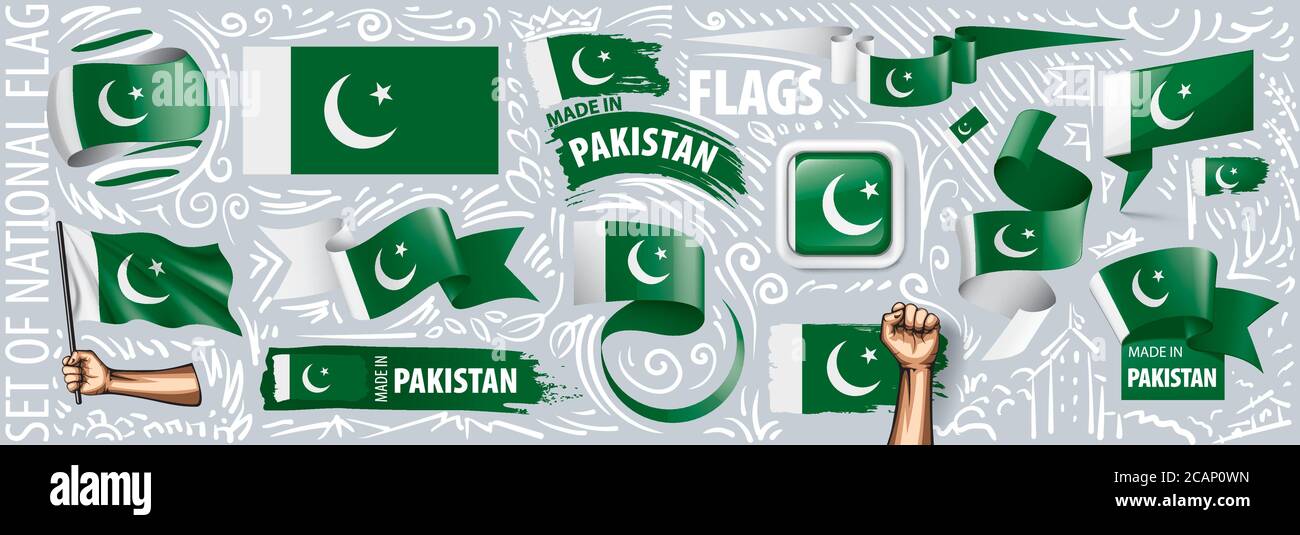 Vector set of the national flag of Pakistan in various creative designs ...