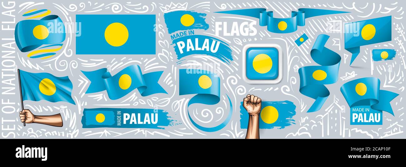 Vector set of the national flag of Palau in various creative designs ...