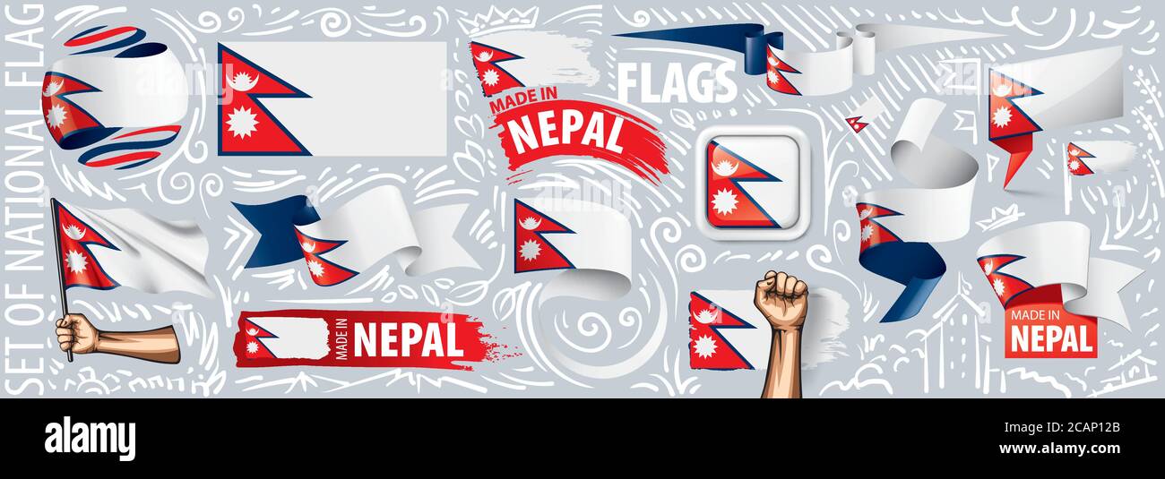 Vector set of the national flag of Nepal in various creative designs ...