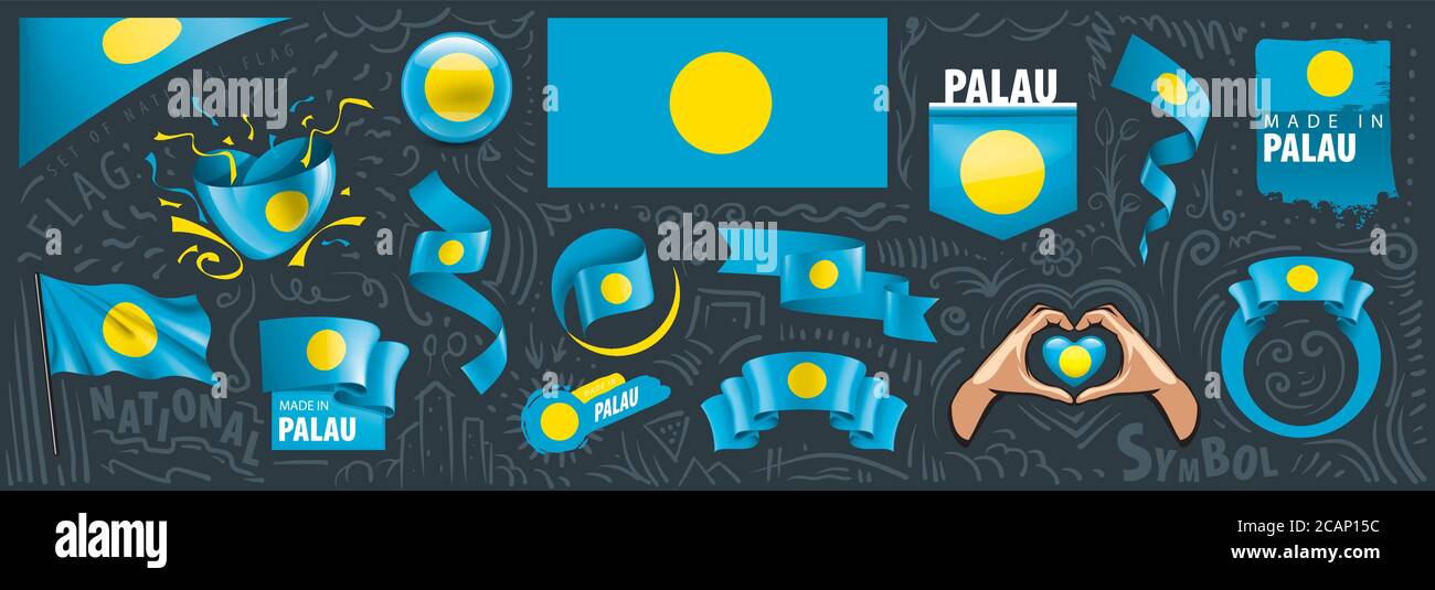 Vector set of the national flag of Palau in various creative designs ...