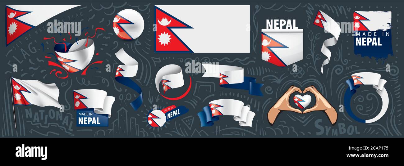 Vector set of the national flag of Nepal in various creative designs ...