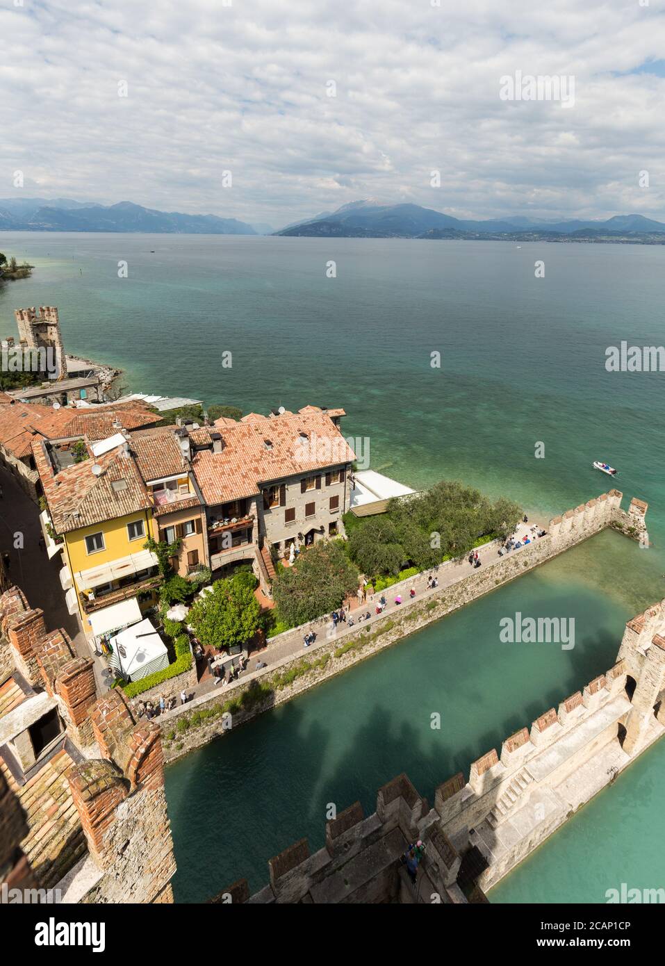 Backwater inside the Scaliger Castle - medieval port fortress, Sirmione ...