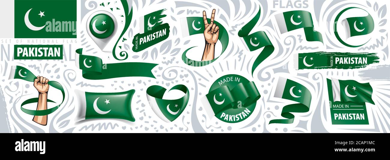 Vector set of the national flag of Pakistan in various creative designs ...