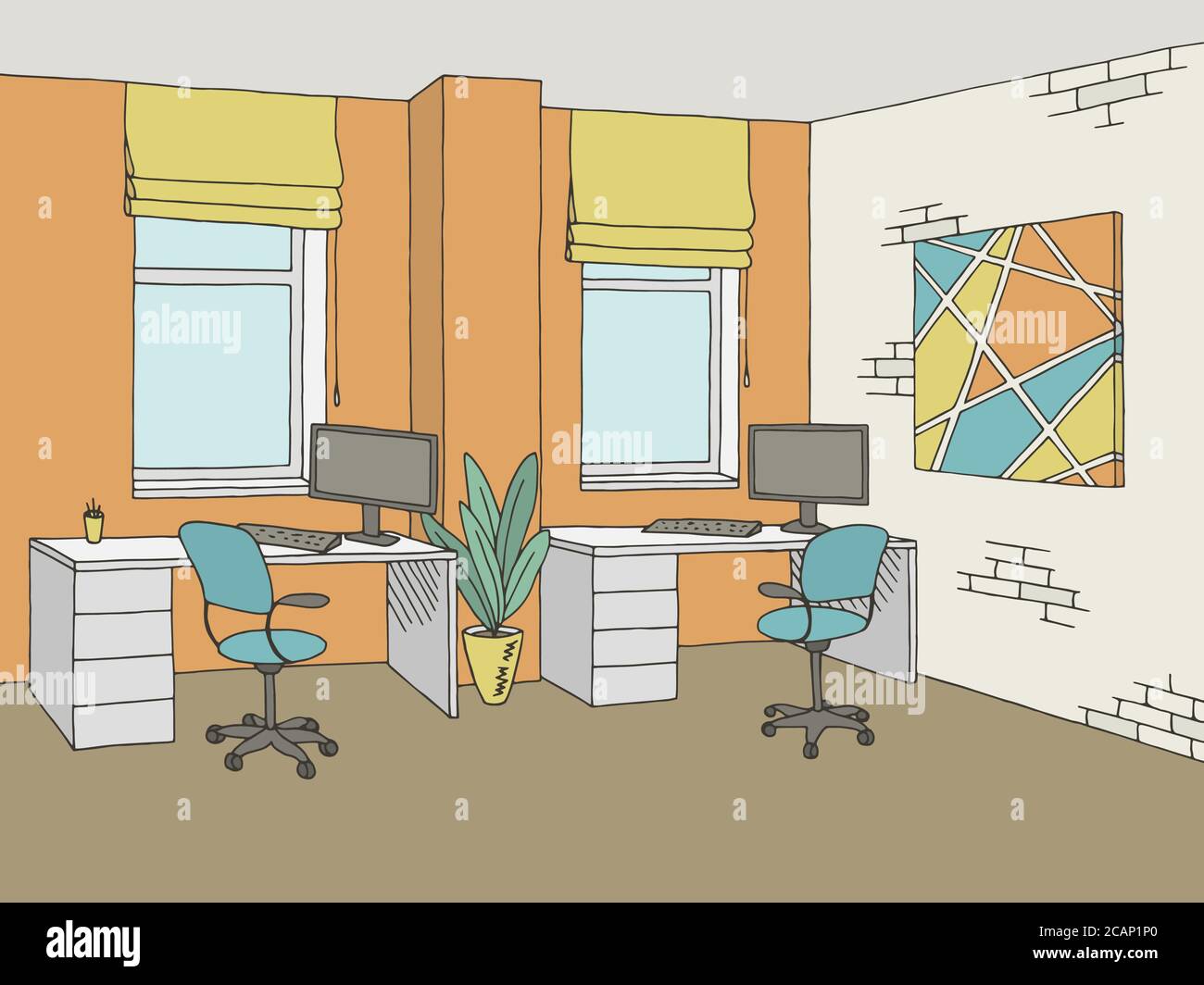 Office room graphic color interior sketch illustration vector Stock ...