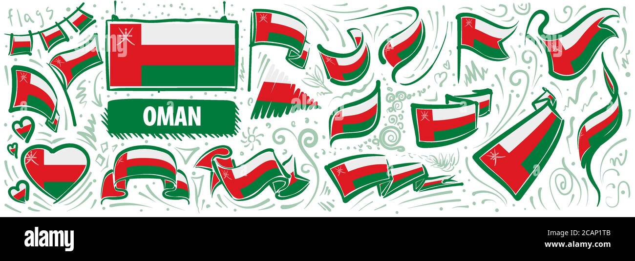 Vector set of the national flag of Oman in various creative designs ...