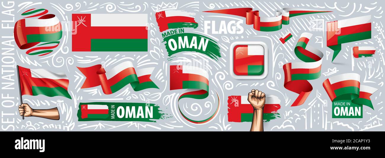 Vector set of the national flag of Oman in various creative designs ...