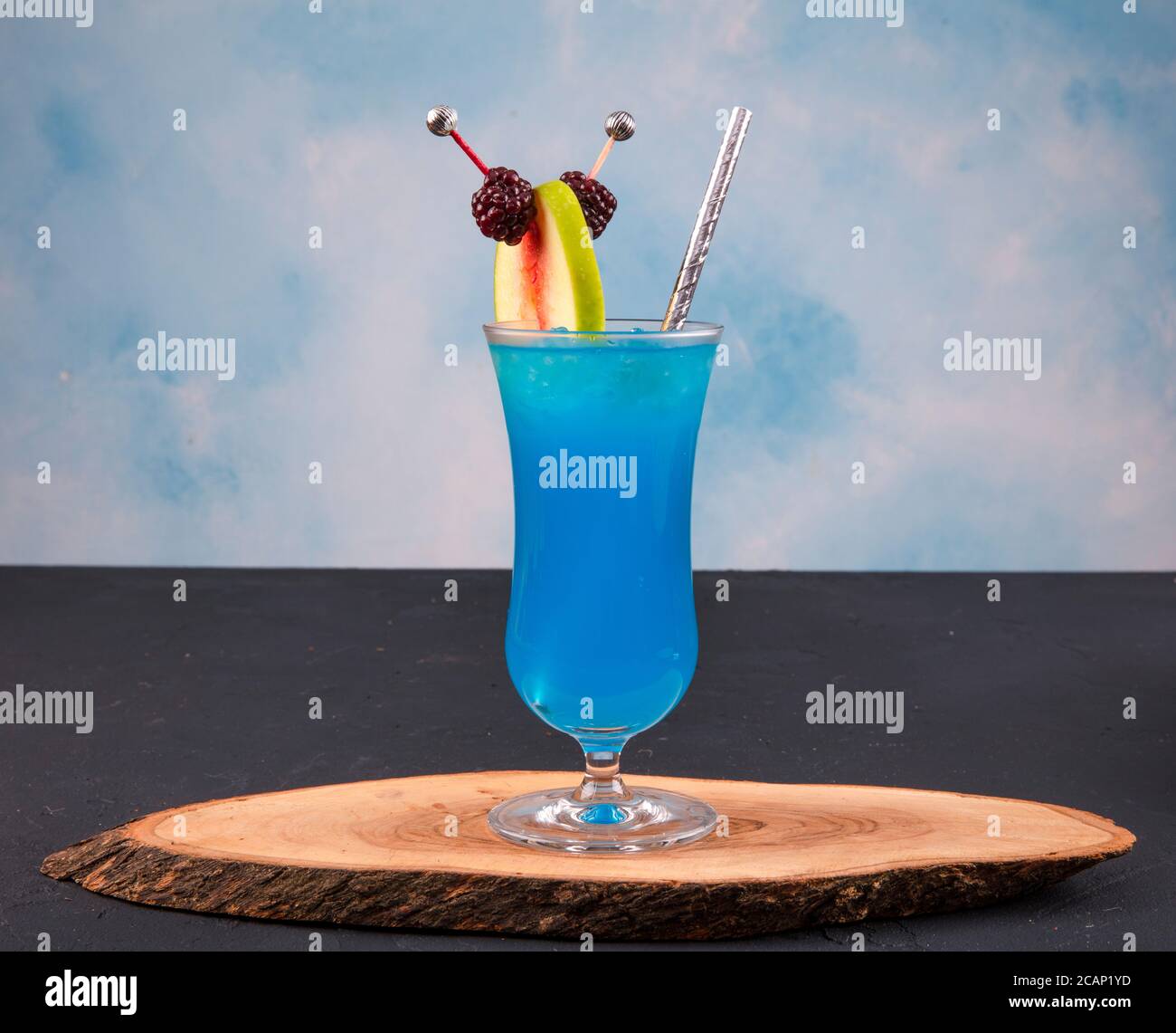 Blue Lagoon Blue Hawaiian Cocktail Vodka Alcoholic Drink. Iced blue ...