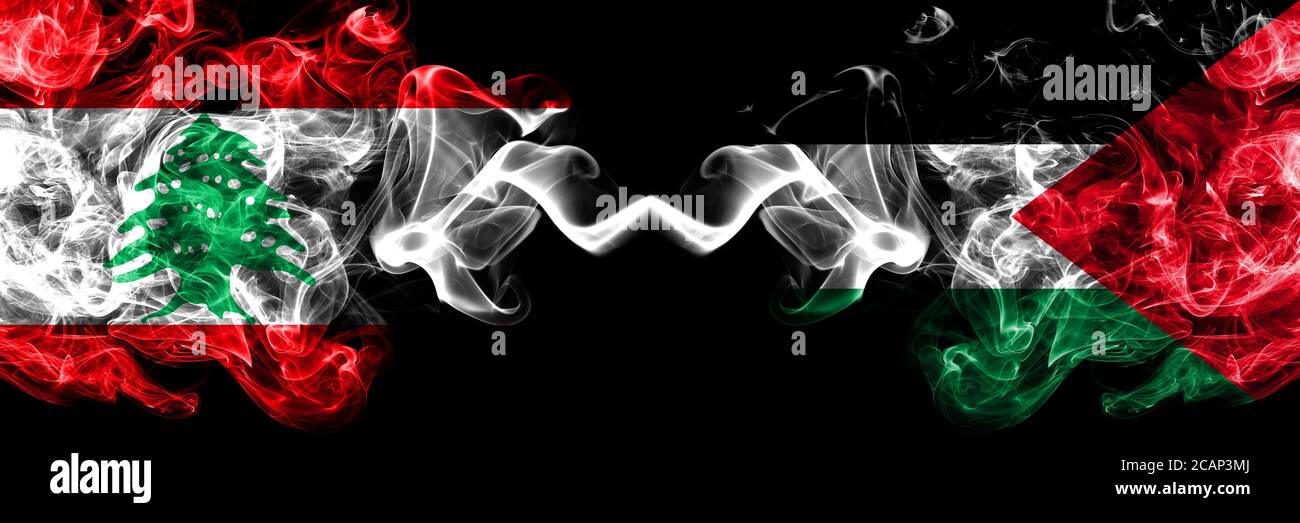 Lebanon vs Palestine, Palestinian smoky mystic flags placed side by ...