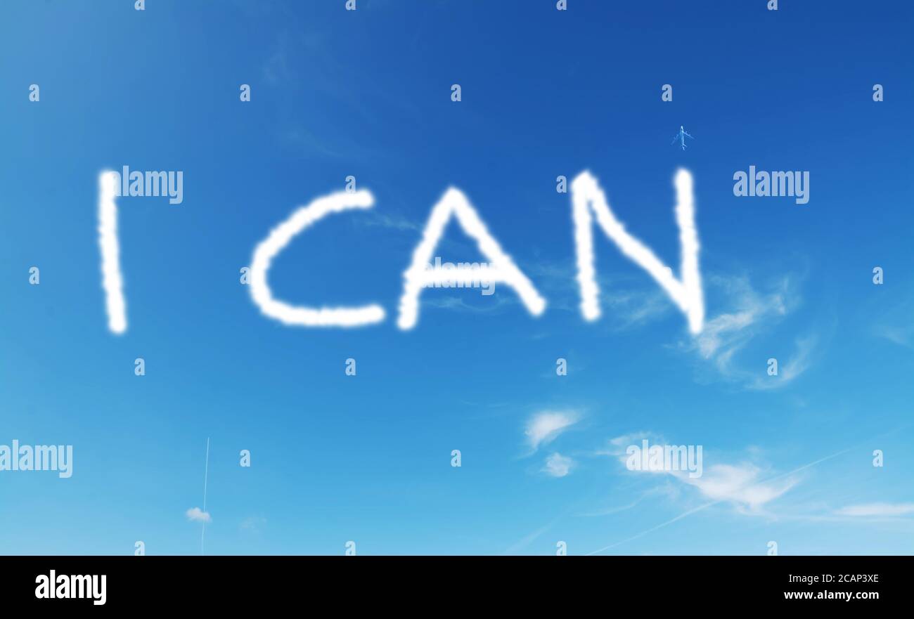 "i can" written in a blue sky with fireworks Stock Photo - Alamy