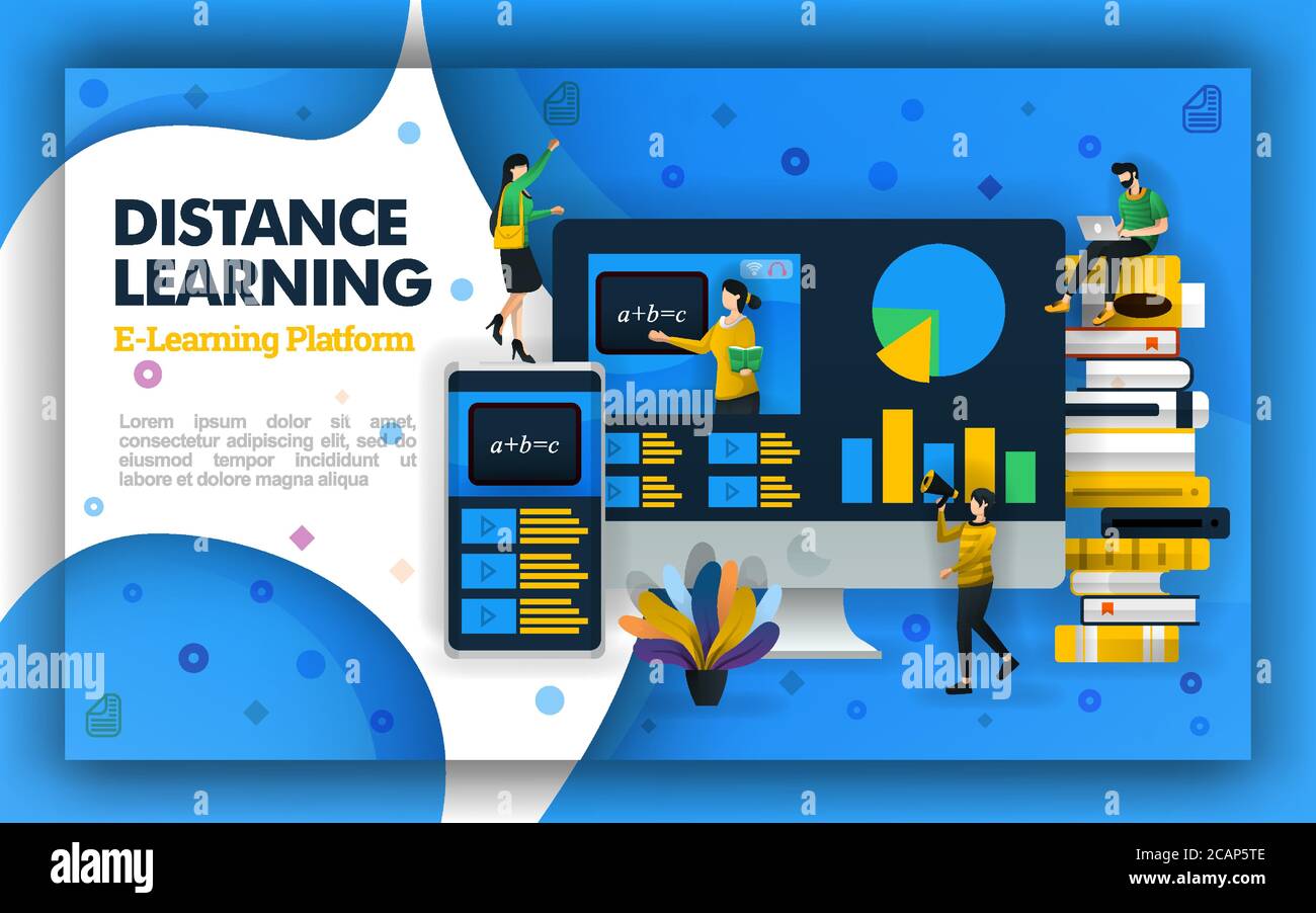 Vector distance learning technology illustration. Internet based school ...