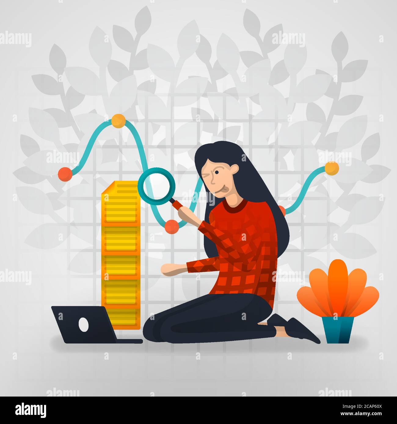 Female workers are curious about line chart reports. flat cartoon ...