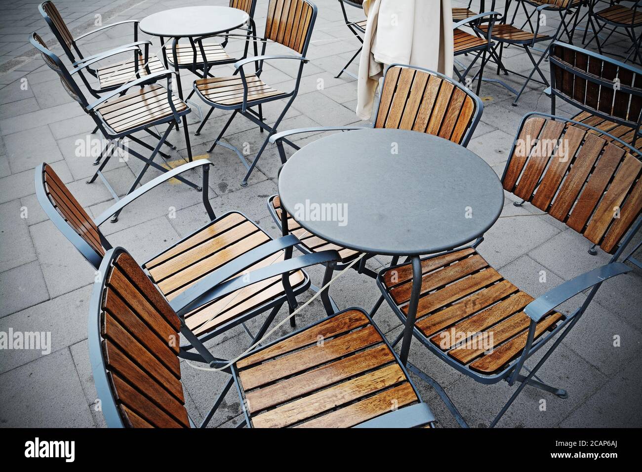 metal restaurant tables in vintage tone Stock Photo - Alamy