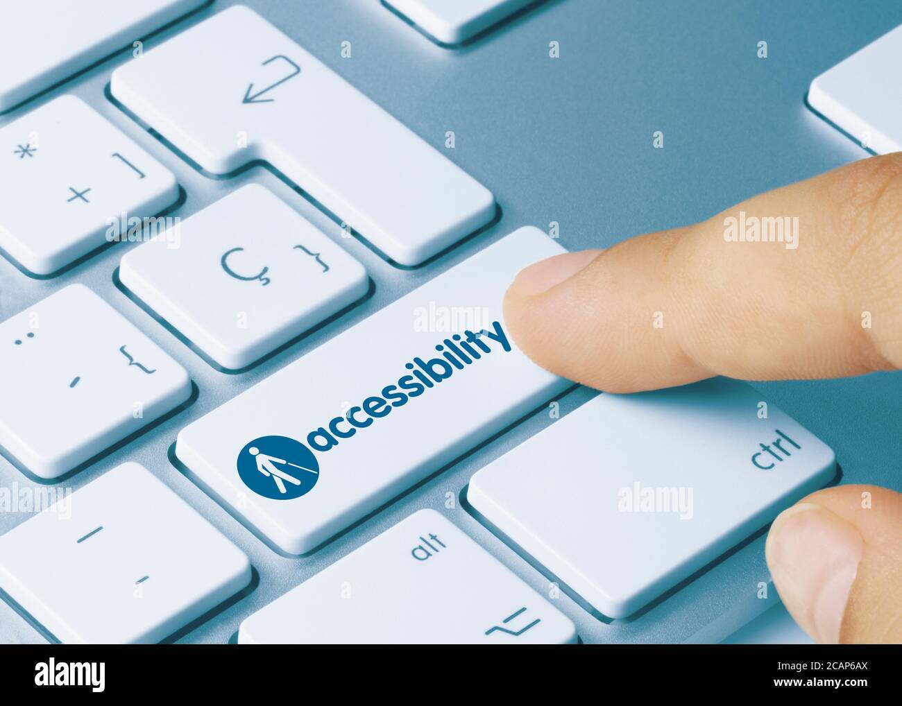 Blind. Accessibility Written on Blue Key of Metallic Keyboard. Finger ...
