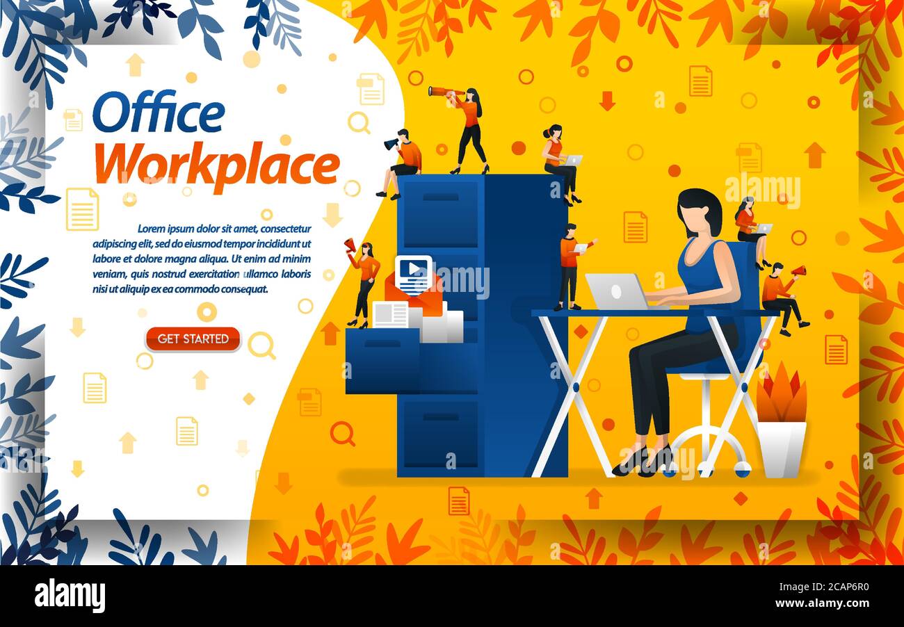 female workers work on assignments on the work desk. with workplace ...